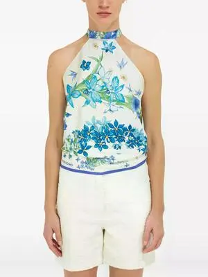 FERRAGAMO Silk Foulard Halter Top With Floral Print - White