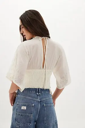 Free People Ester Blouse With Plunge Neckline And Eyelet Details