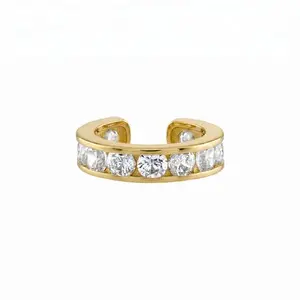 ZAHAV JEWELRY 14k Solid 2mm Wide Round Cz Ear Cuff - Gold