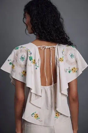 Free People Make Me Yours Embroidered Blouse - Ivory Combo