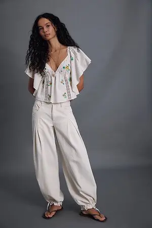 Free People Make Me Yours Embroidered Blouse - Ivory Combo