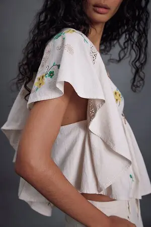 Free People Make Me Yours Embroidered Blouse - Ivory Combo