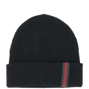 Gucci Ribbed Beanie With Stripe Detail - Black