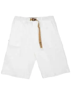 WHITE SAND Belted Cotton Blend Tailored Shorts - White