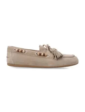 Miu Miu Mini Tassel Loafers In Aged Suede