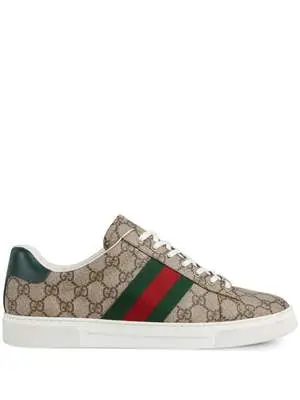 Gucci GUCCI "GG Supreme" Stripe Lace Up Sneakers Beigeebn