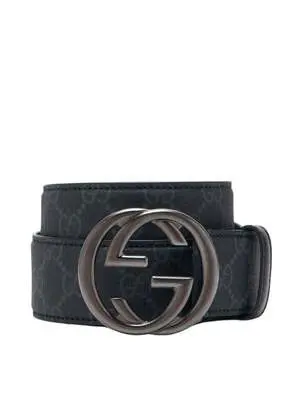 Gucci Monogrammed Canvas Belt With Interlocking G Buckle - Black