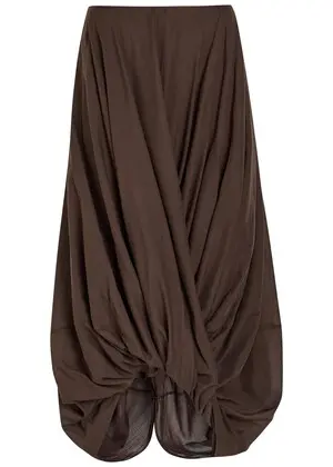 TOTEME Cocoon Cotton-blend Midi Skirt - Brown