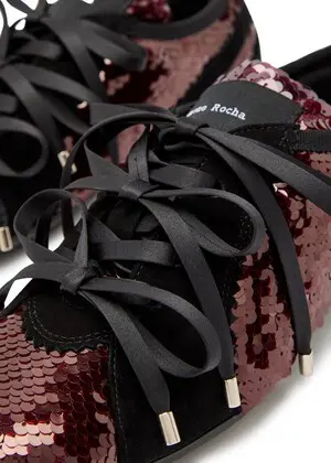 Simone Rocha Sequin-embellished Suede Ballerina Sneakers - Dark Red