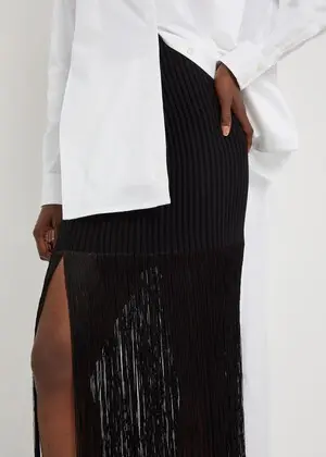 Alaïa Ribbed-knit Fringed Skirt - Black