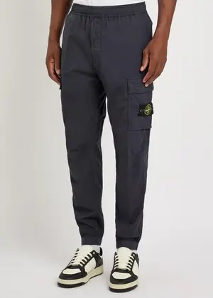 Stone Island Logo Stretch-cotton Cargo Trousers - Navy