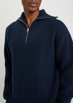JIL SANDER High-neck Zip-up Ribbed Wool Jumper