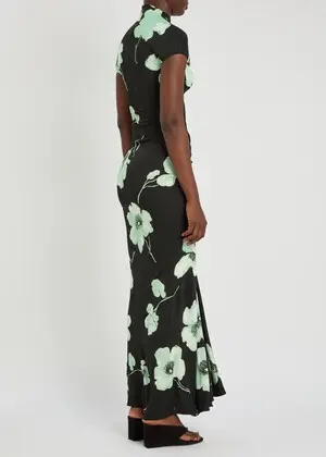 Alaïa Floral-print Jersey Maxi Dress - Black