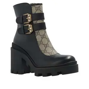 Gucci Buckled Ankle Boots - Black/beige