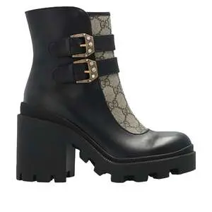 Gucci Buckled Ankle Boots - Black/beige