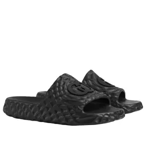 Gucci Water Ripples Slides With Interlocking G Detail - Black