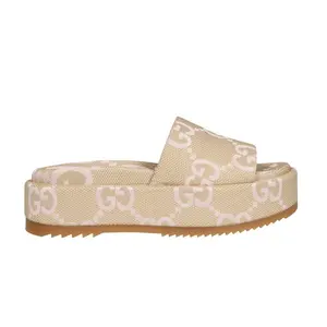 Gucci Platform Slide Sandal With Jumbo Gg Motif - Beige/light Pink