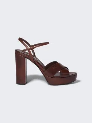 Miu Miu Leather Platform Sandals - Brown
