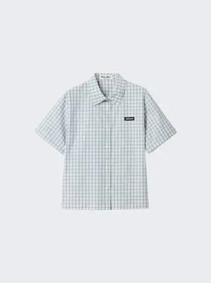 Miu Miu Check Poplin Shirt White And Sage Green