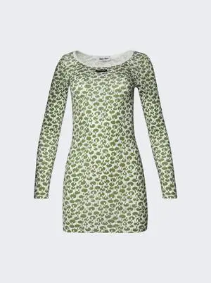 Miu Miu Costina Flower Mini Dress Ivory And Green