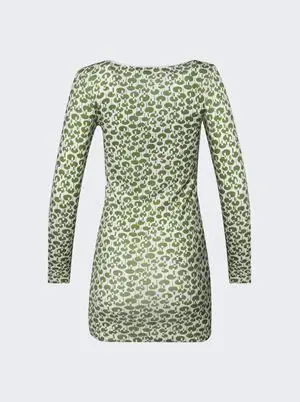 Miu Miu Costina Flower Mini Dress Ivory And Green