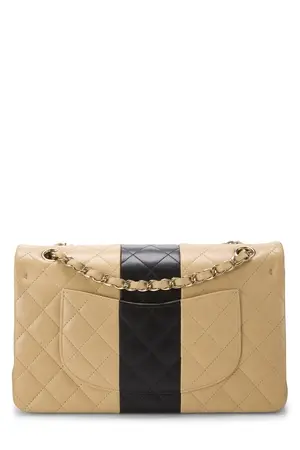 Chanel Beige & Black Quilted Lambskin Classic Double Flap Medium