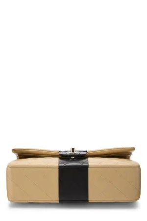Chanel Beige & Black Quilted Lambskin Classic Double Flap Medium
