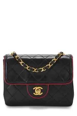 Chanel Quilted Lambskin Piped Half Flap - Black