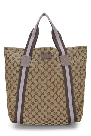 Gucci Original Gg Canvas Flat Web Tote - Beige