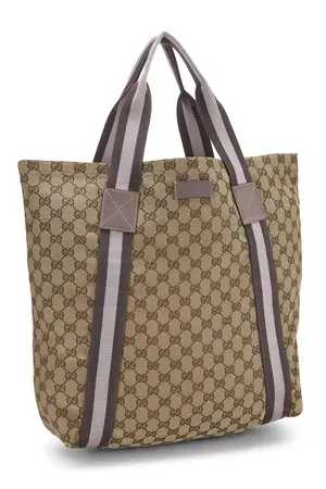 Gucci Original Gg Canvas Flat Web Tote - Beige