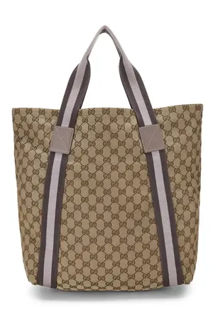 Gucci Original Gg Canvas Flat Web Tote - Beige