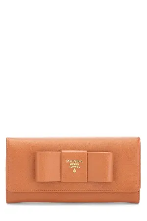 Prada Saffiano Bow Continental Wallet - Orange