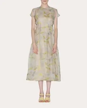 LIA COHEN Essence Floral Silk Organza Pleated Midi Dress Silk/cotton - Multicolor