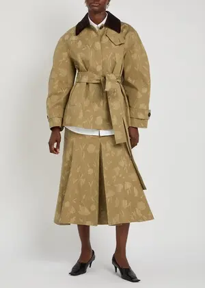 Erdem Floral-jacquard Belted Cotton Jacket
