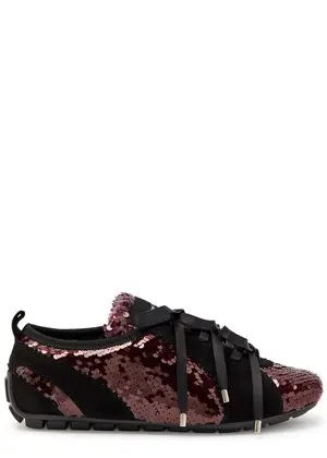Simone Rocha Ballerina Grip Sequin-embellished Suede Sneakers - Dark Red