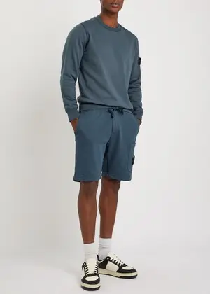 Stone Island Logo Cotton Shorts - Blue Dark