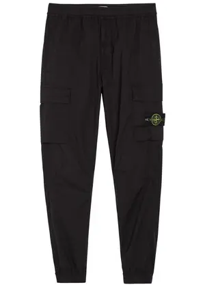 Stone Island Logo Stretch-cotton Cargo Trousers - Black