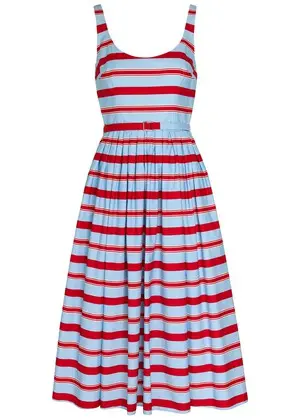EMILIA WICKSTEAD Rhea Striped Belted Cotton Midi Dress - Multicoloured