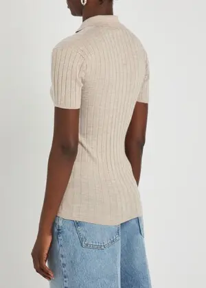 TOTEME Ribbed Cashmere-blend Polo Top