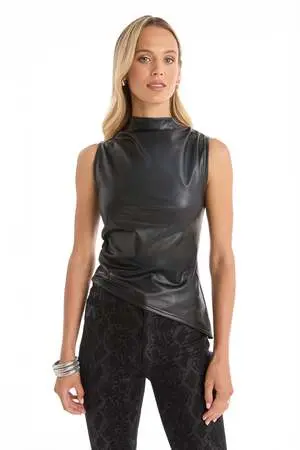 THE NOLI SHOP Zaina Asymmetrical Faux Leather Top