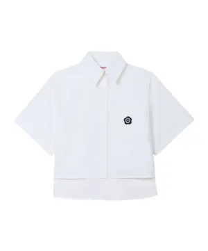 Kenzo Embroidered Boke Flower Cotton Poplin Short Sleeve Shirt - White