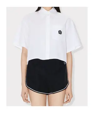Kenzo Embroidered Boke Flower Cotton Poplin Short Sleeve Shirt