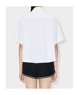 Kenzo Embroidered Boke Flower Cotton Poplin Short Sleeve Shirt