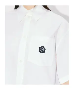 Kenzo Embroidered Boke Flower Cotton Poplin Short Sleeve Shirt