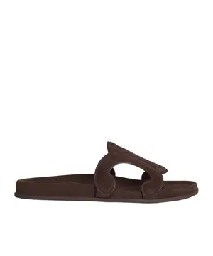 Celine Triomphe Suede Calfskin Slide - Black