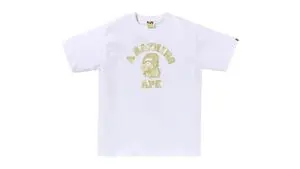 A BATHING APE Japanese Indigo Art Camo College Tee Shirt - White/beige