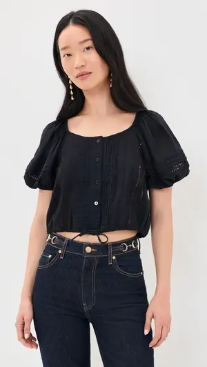 Ulla Johnson Clara Short Sleeve Cotton Top