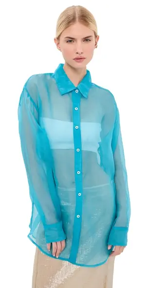 Sprwmn Oversized Silk Organza Button-down Shirt