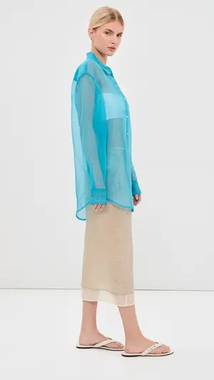 Sprwmn Oversized Silk Organza Button-down Shirt