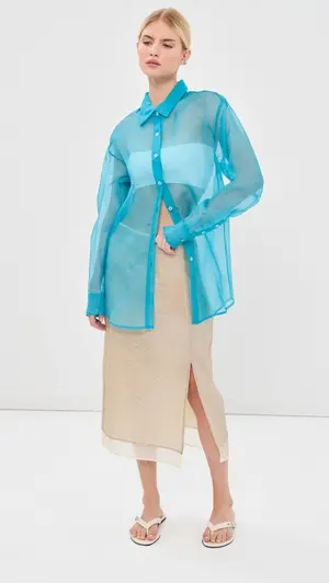 Sprwmn Oversized Silk Organza Button-down Shirt